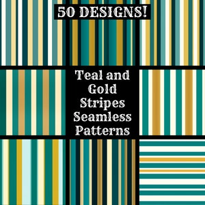 Teal and Gold Stripes Seamless Digital Paper, Printable Scrapbook Paper ...