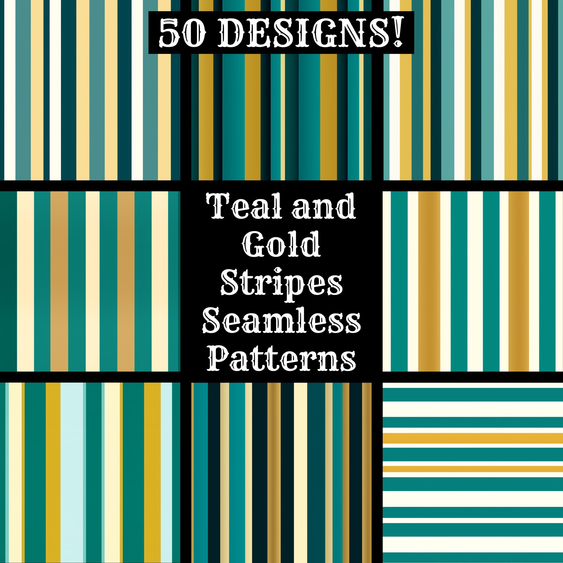 Teal and Gold Stripes Seamless Digital Paper Printable - Etsy