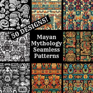 Mayan Mythology Seamless Pattern: 50 PNG Digital Papers (digital ...