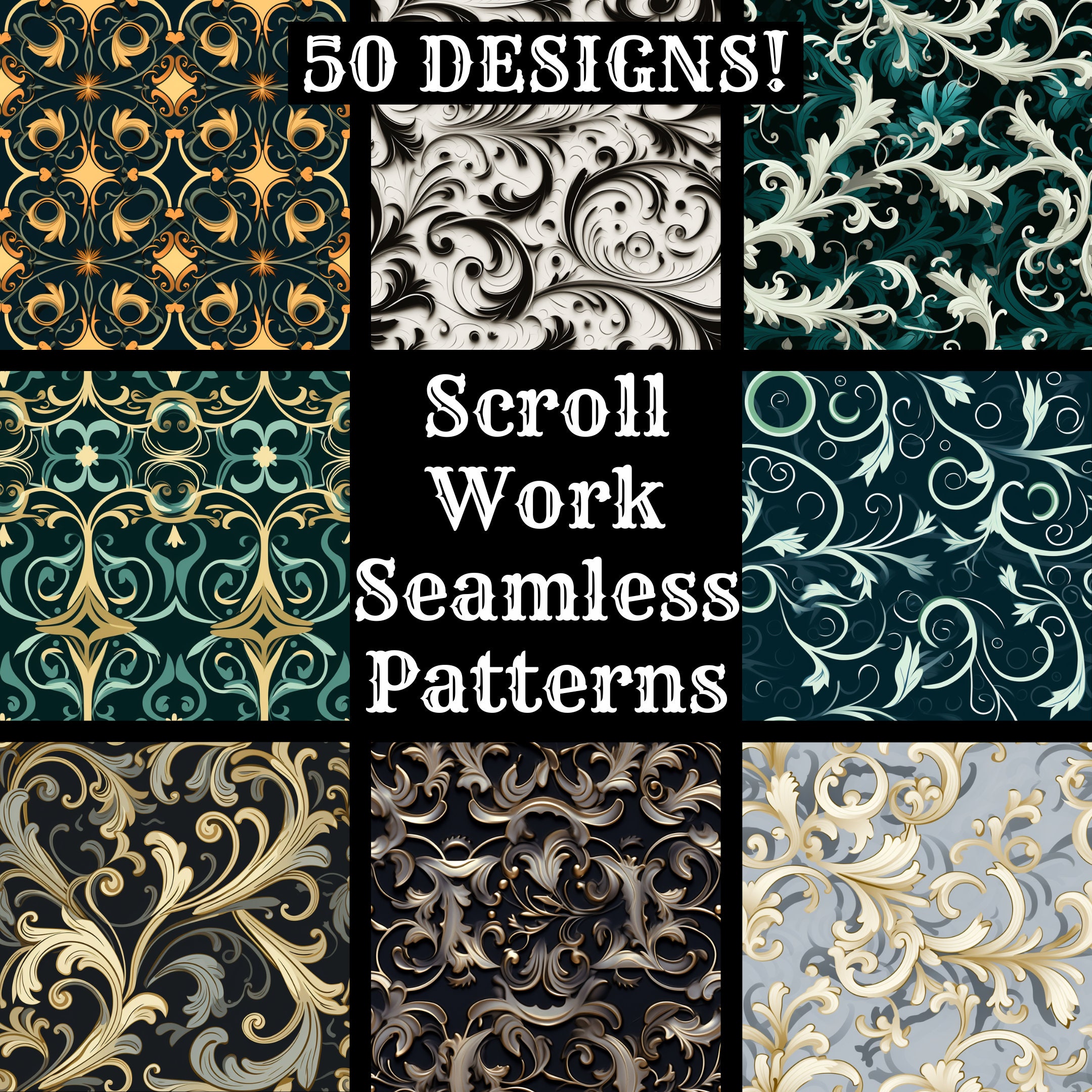 Scroll Work Seamless Digital Paper, Printable Scrapbook Paper Seamless ...