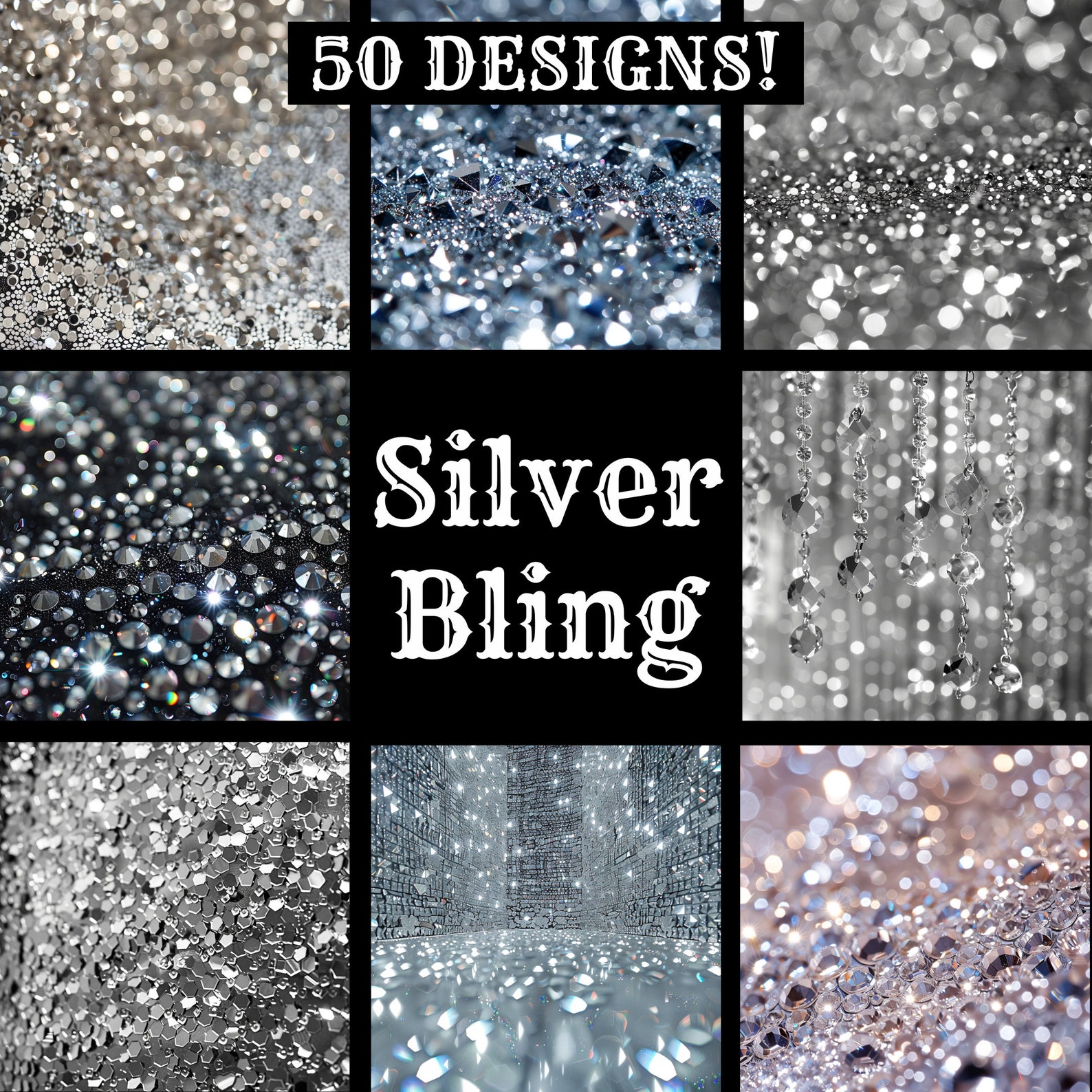 Silver Bling Digital Paper: Vintage Scrapbook Journal (PNG, 427 DPI ...
