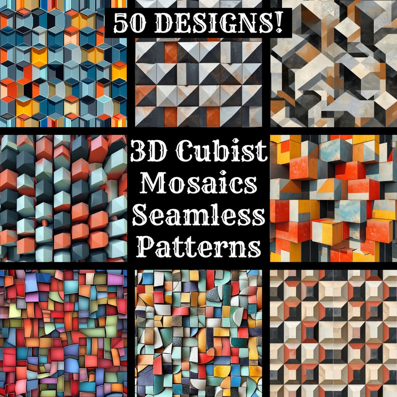 3D Cubist Mosaics Seamless Digital Paper, Printable Scrapbook Paper ...