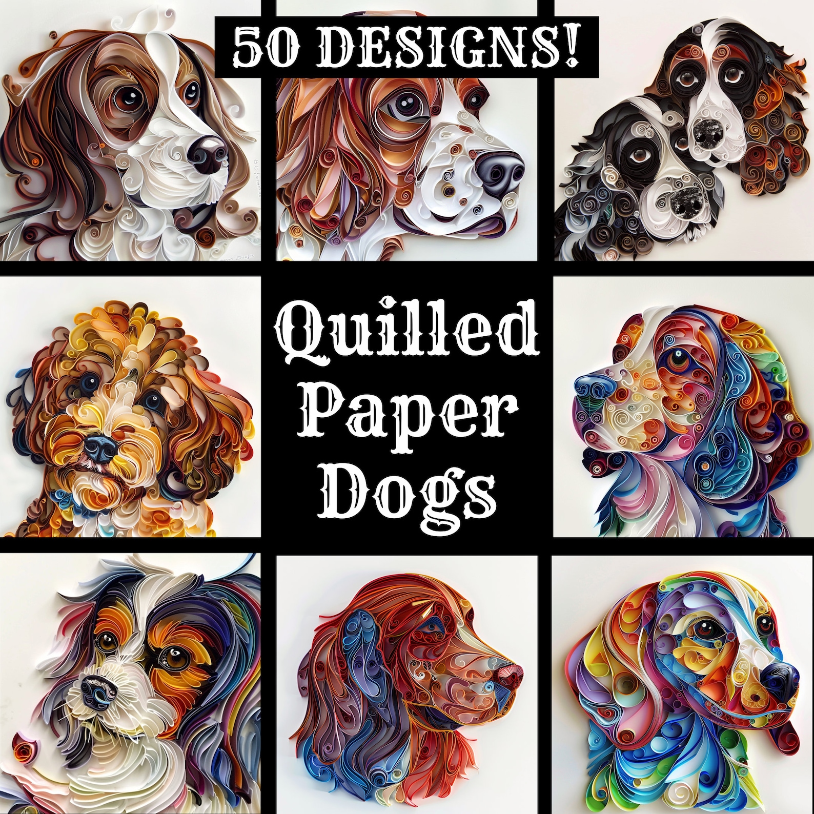 Quilled Paper Dogs Paper, Quilled Paper Dogs Printable Paper, Quilling ...