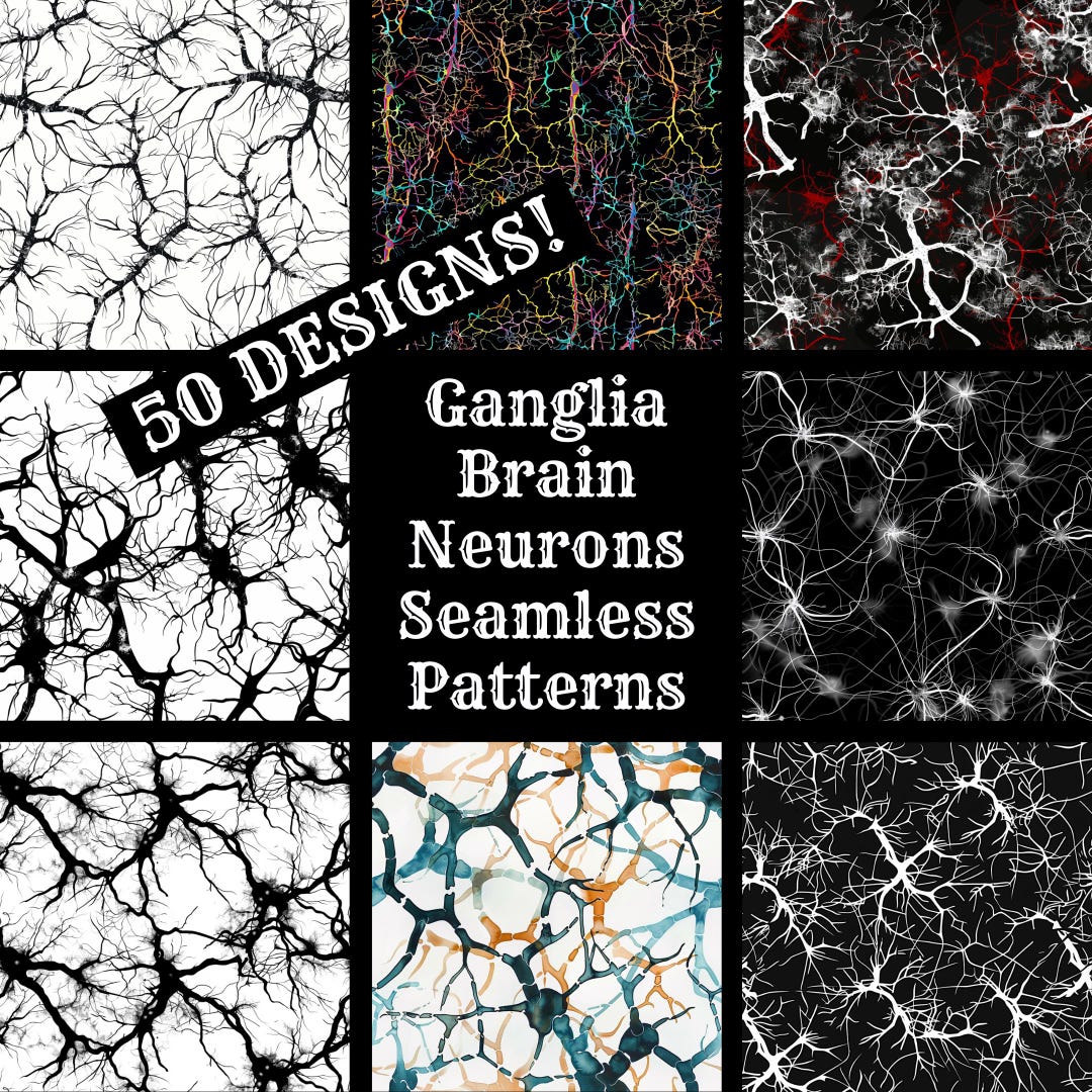 Ganglia Brain Neurons Seamless Digital Paper, Printable Scrapbook Paper ...