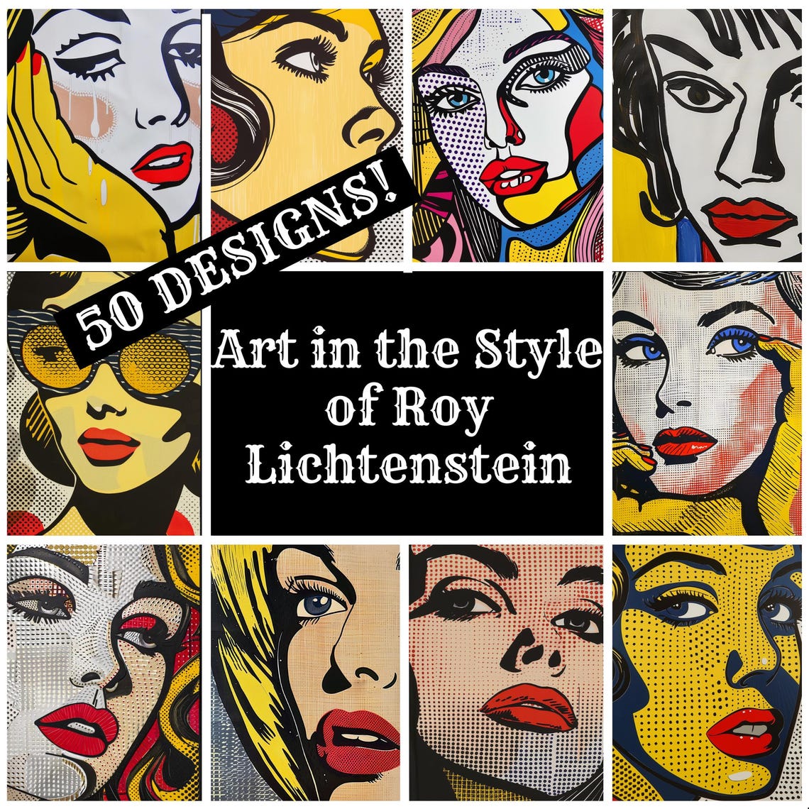 Roy Lichtenstein Style Digital Paper: 50 PNG Art Journal Inserts (8 ...