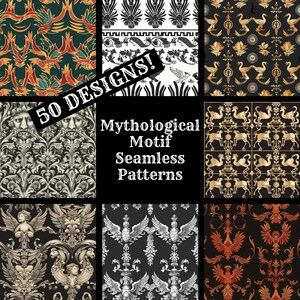 Mythological Motif Seamless Digital Paper, Mythological Motif Printable ...