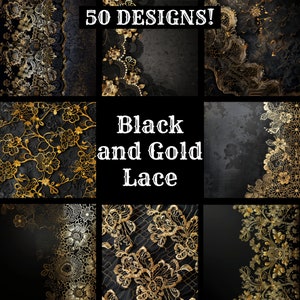 Black and Gold Lace Paper, Black and Gold Lace Printable Paper, Vintage ...