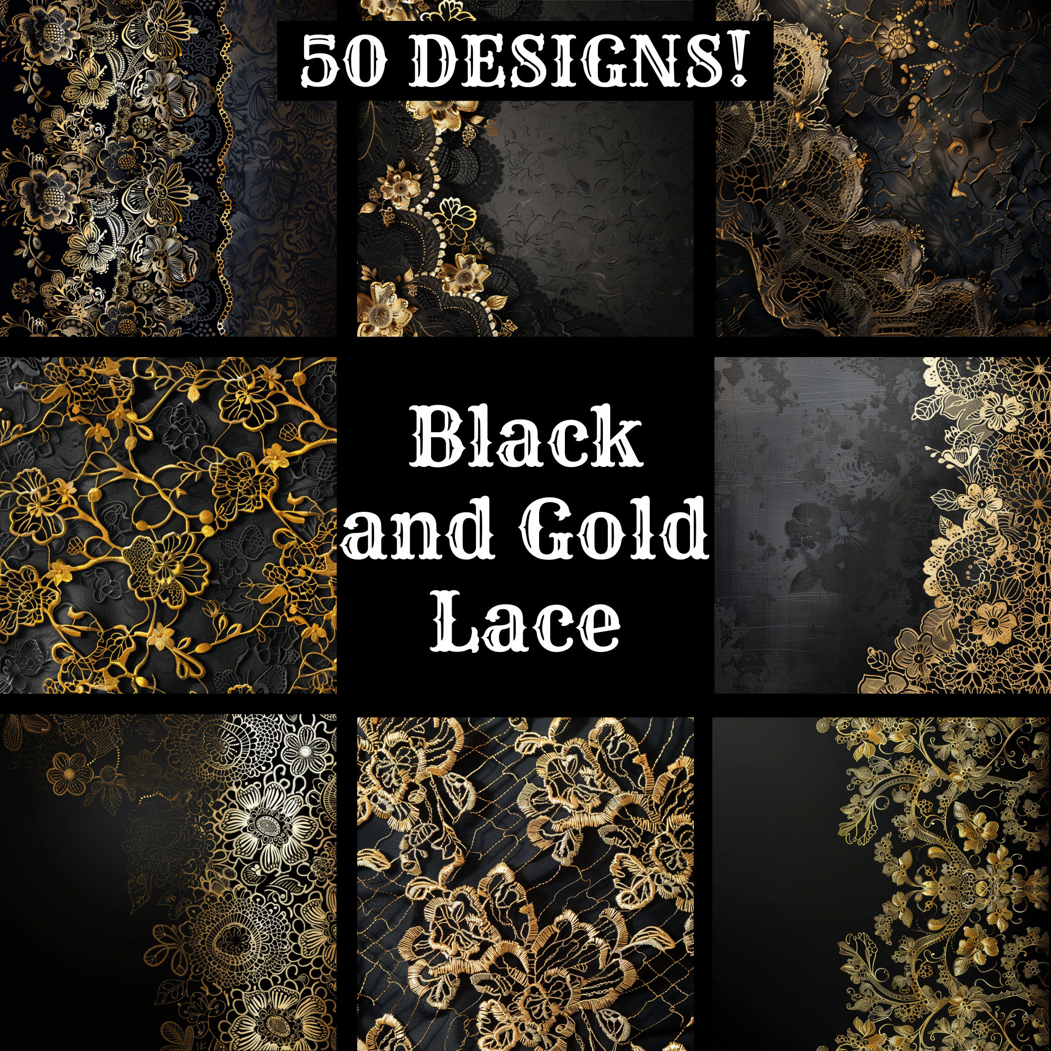 Black and Gold Lace Paper, Black and Gold Lace Printable Paper, Vintage ...