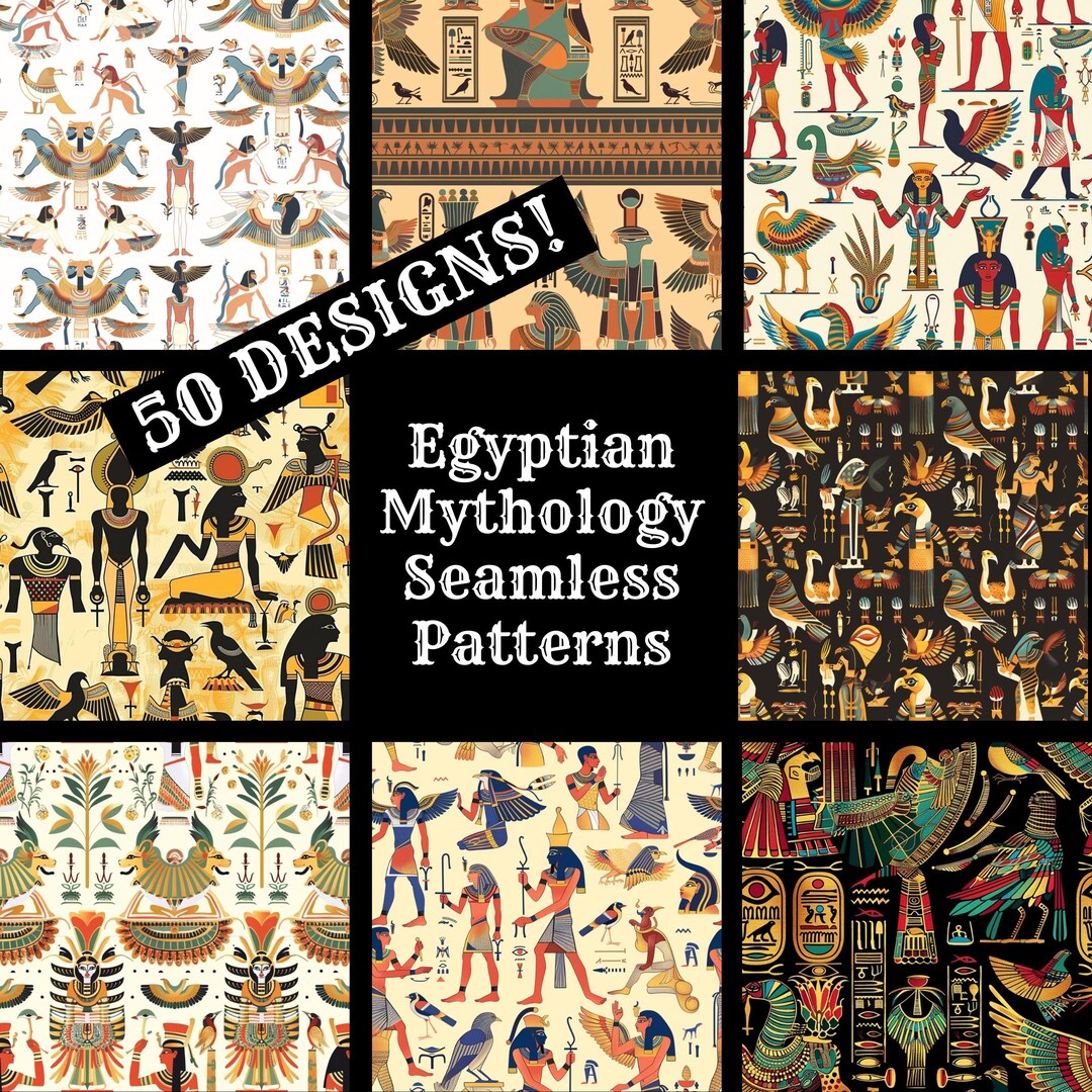 Egyptian Mythology Seamless Pattern: 50 PNG Digital Papers (digital ...