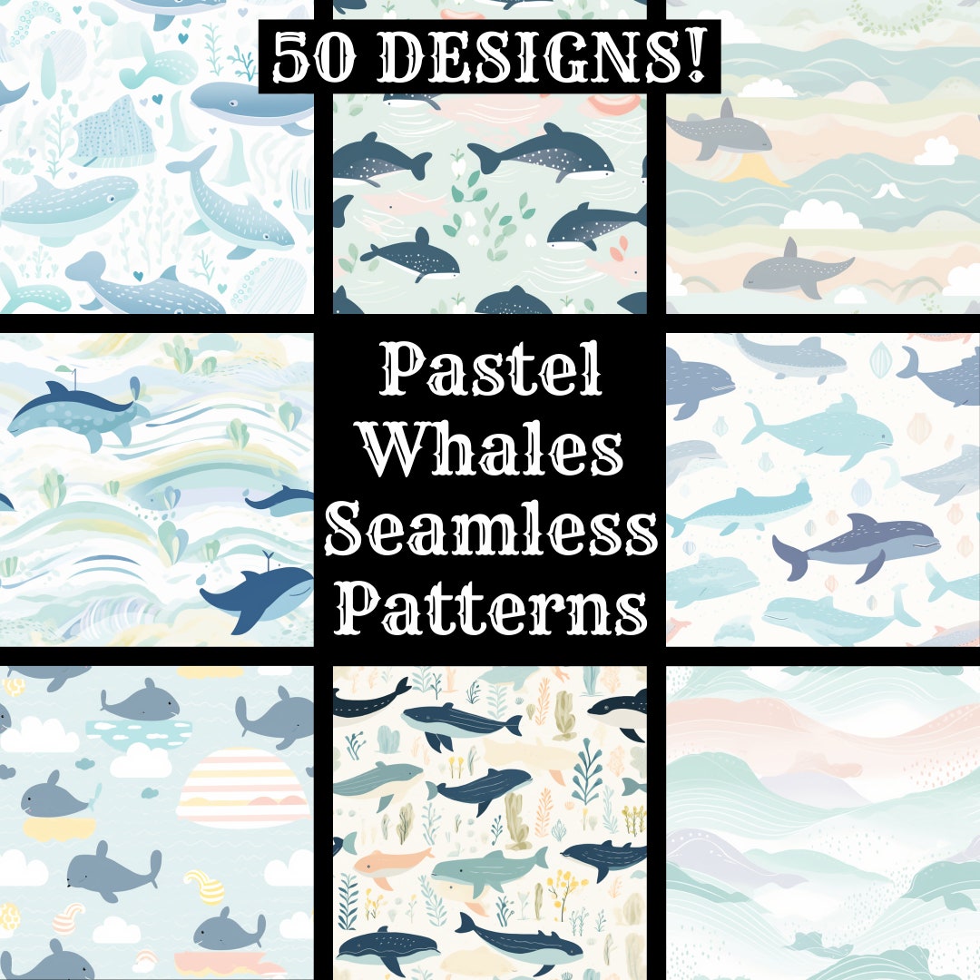 Pastel Whales Seamless Digital Paper, Printable Scrapbook Paper ...