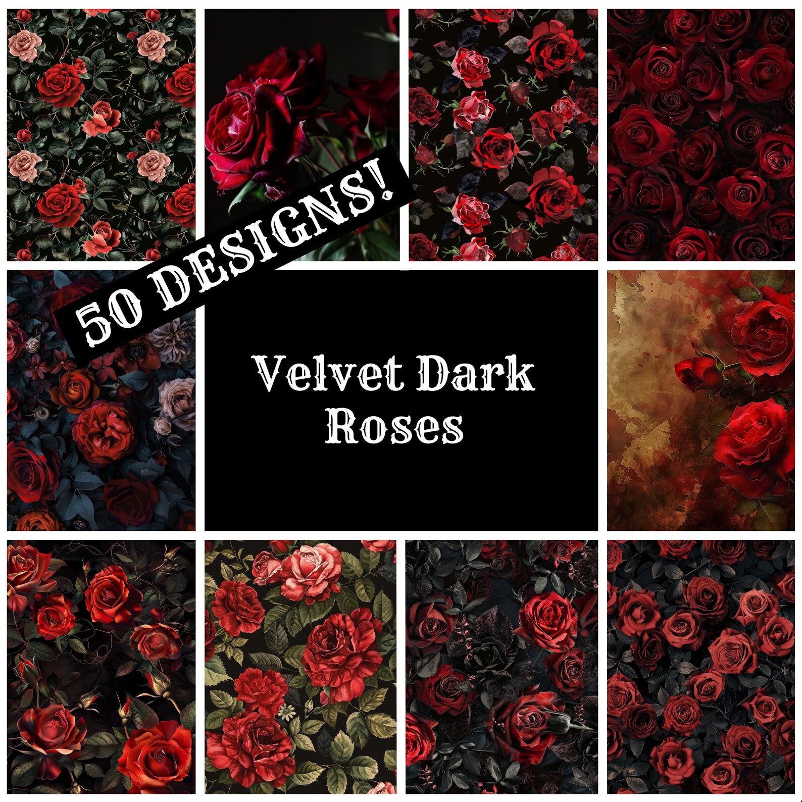 Velvet Dark Roses Digital Paper: Journal & Scrapbook (PNG, 8.5x11 In ...
