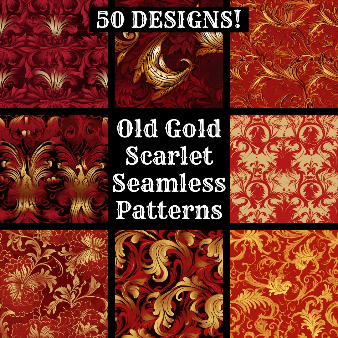 Old Gold Scarlet Seamless Digital Paper, Printable Scrapbook Paper ...