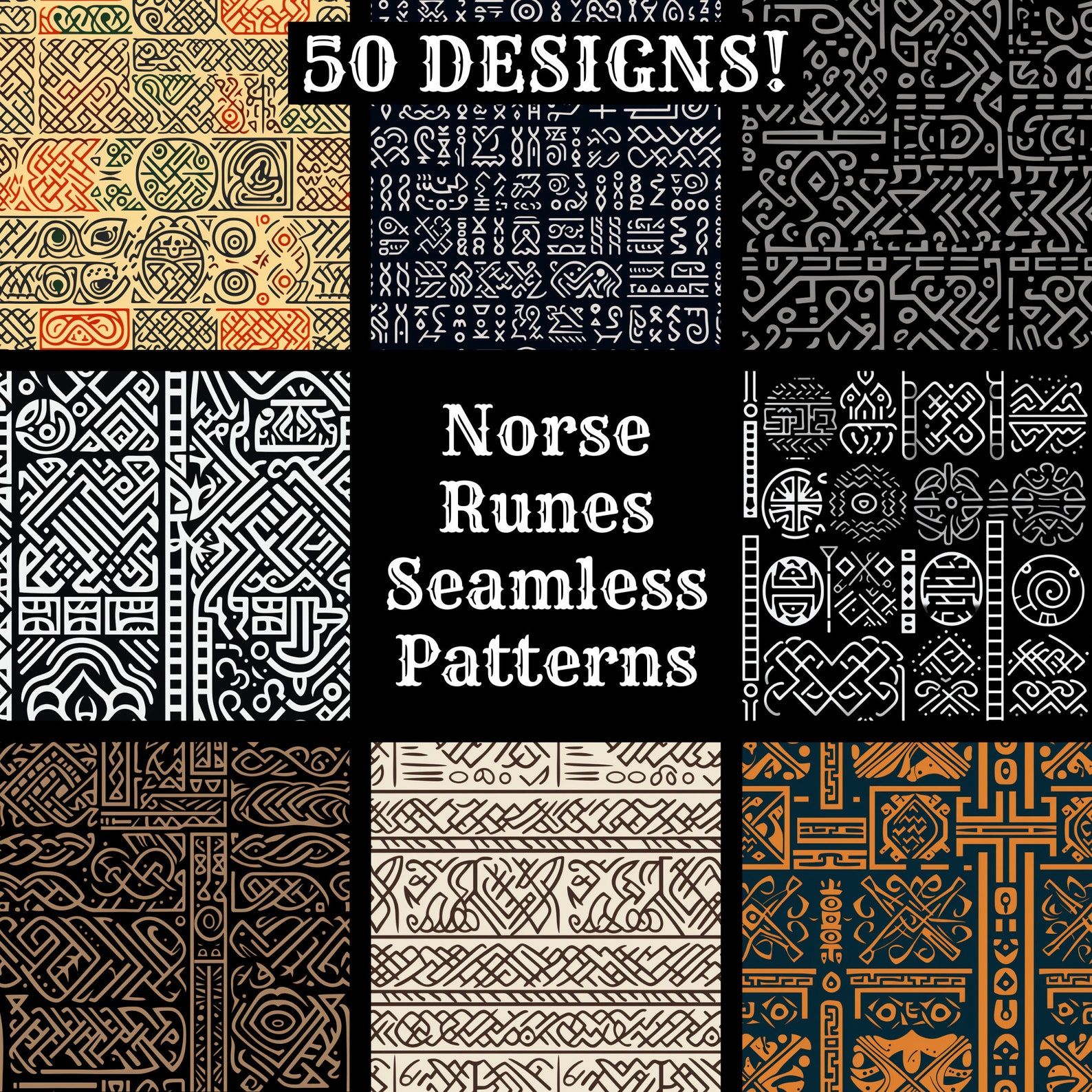 Norse Runes Seamless Digital Paper, Printable Scrapbook Paper Seamless ...
