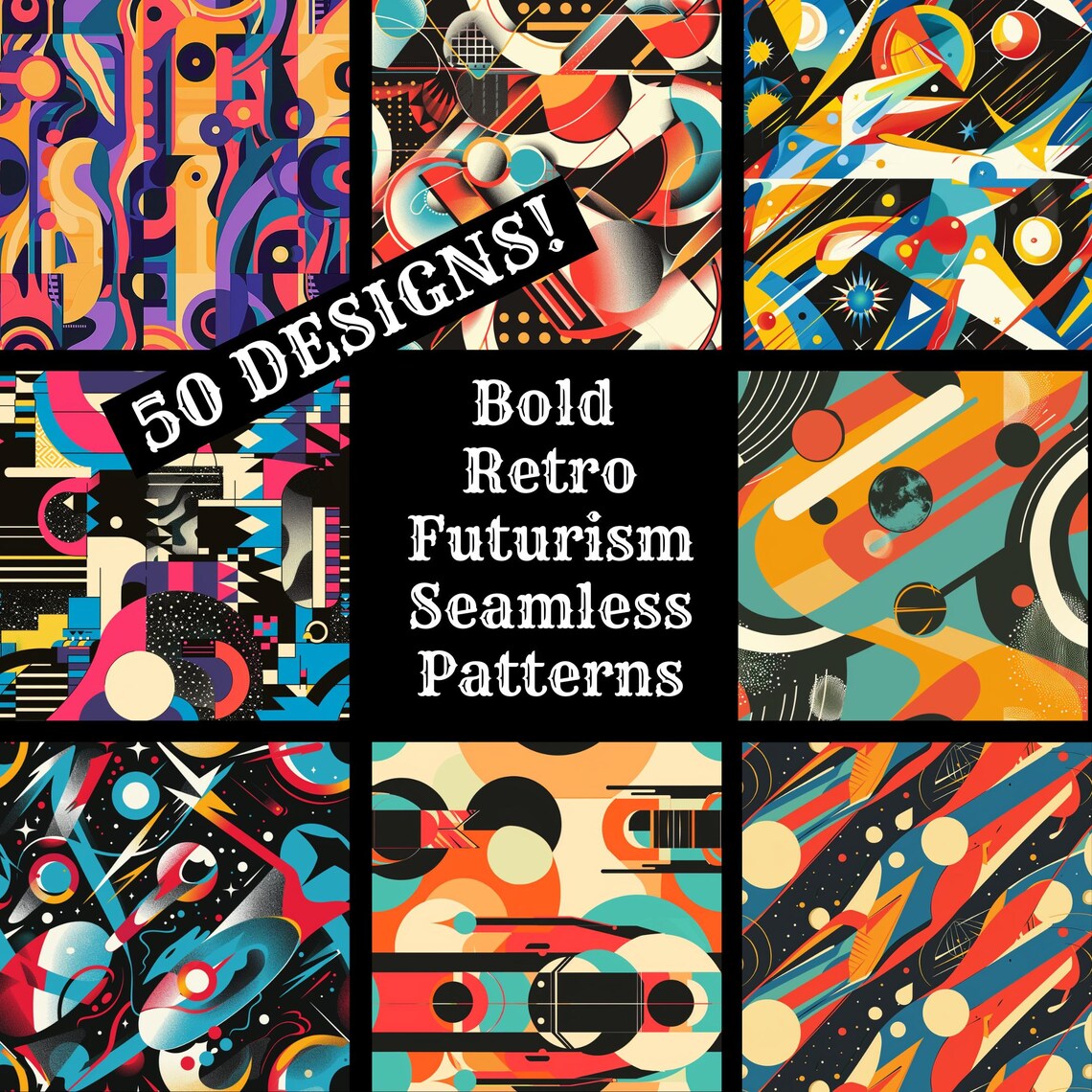 Retro Futurism Seamless Pattern: Bold Digital Paper (digital Download ...