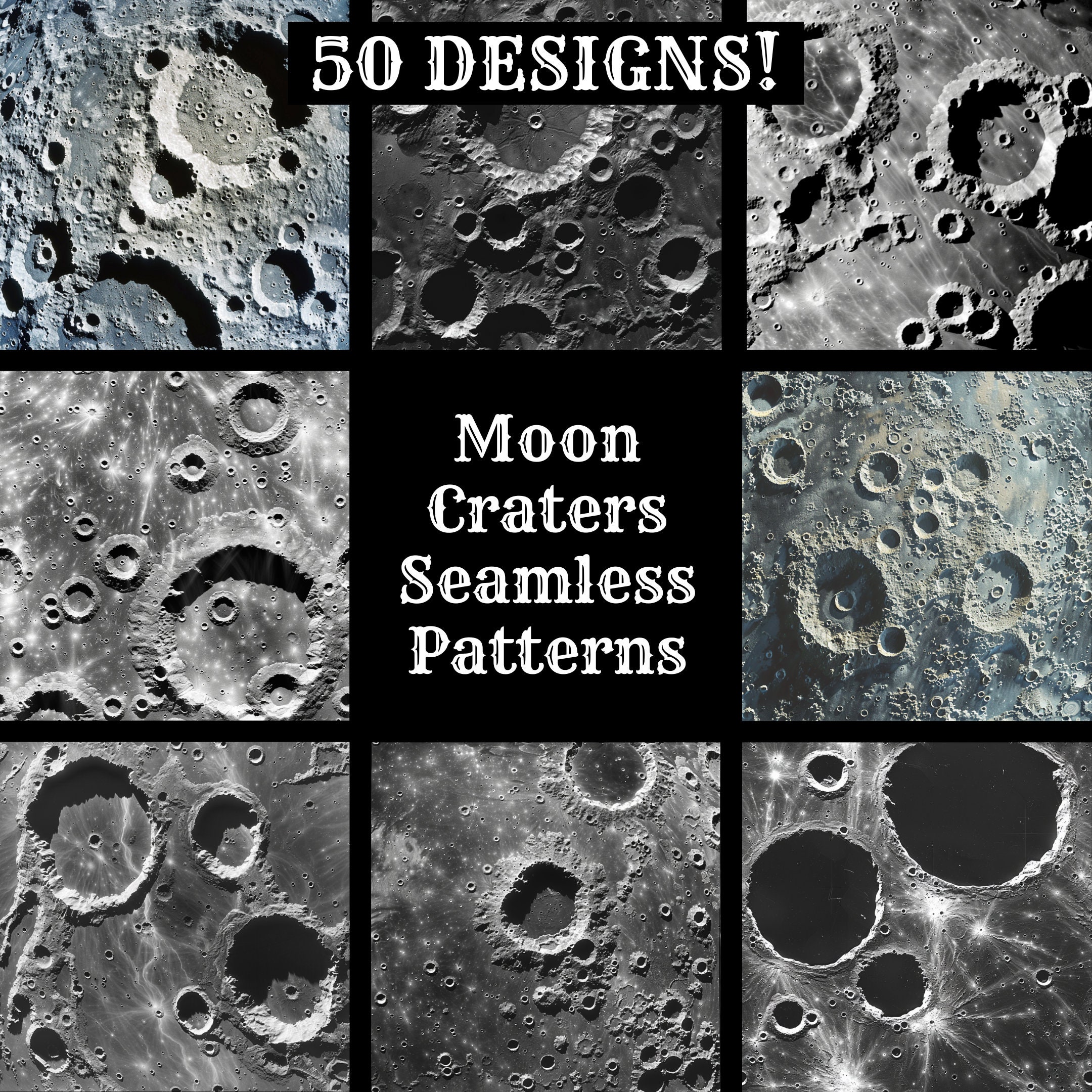 Moon Craters Seamless Digital Paper, Moon Craters Printable Scrapbook ...