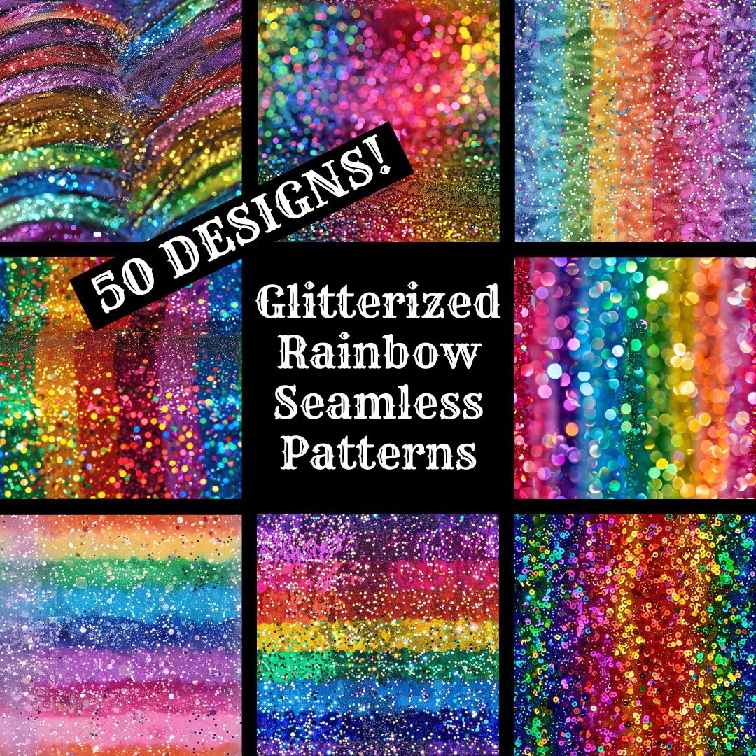 Glitter Rainbow Seamless Pattern: Printable Scrapbook Paper (digital ...
