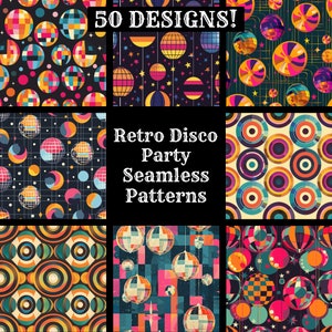 Retro Disco Party Seamless Digital Paper, Retro Disco Party Printable ...