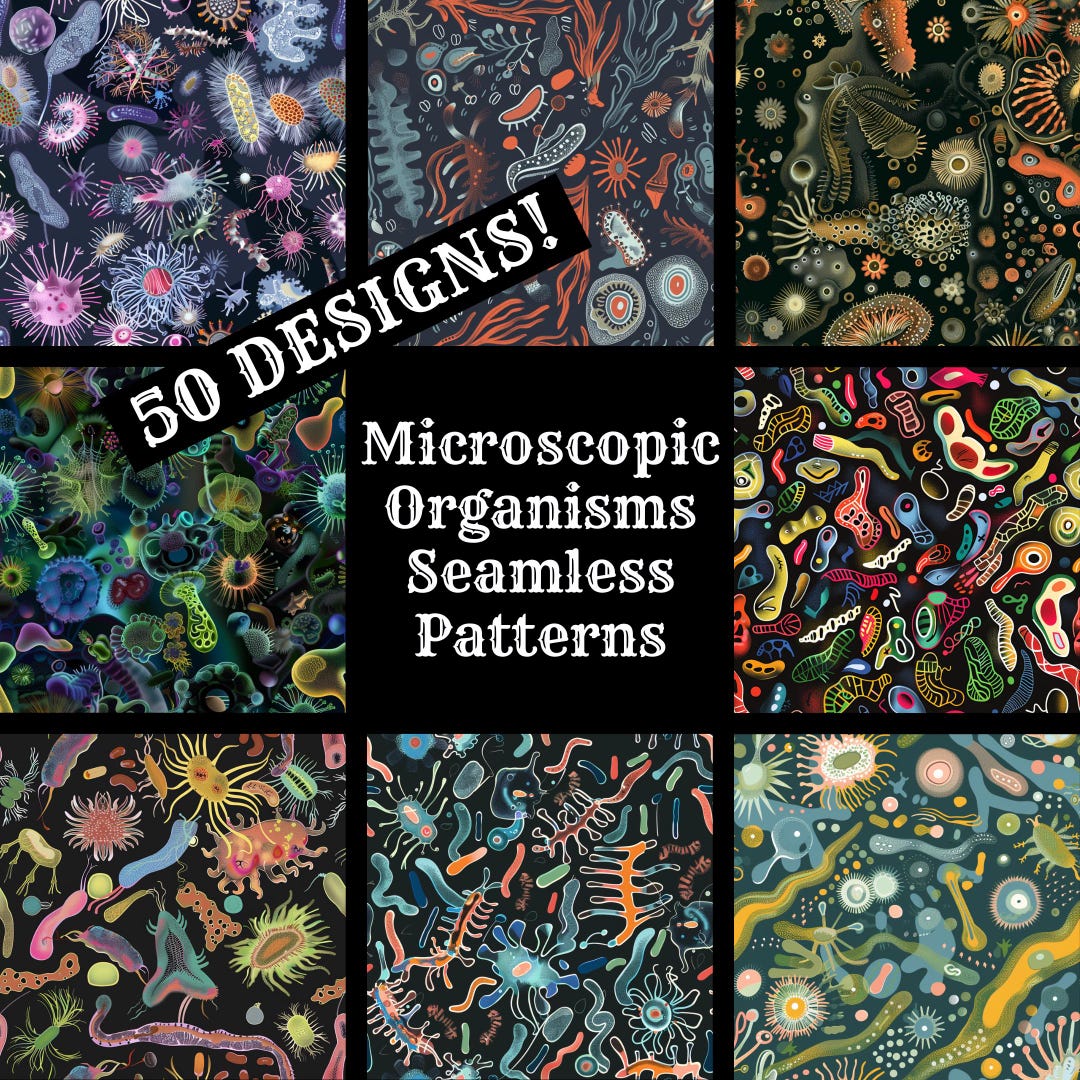 Microscopic Organisms Seamless Patterns: 50 PNG Digital Papers (digital ...