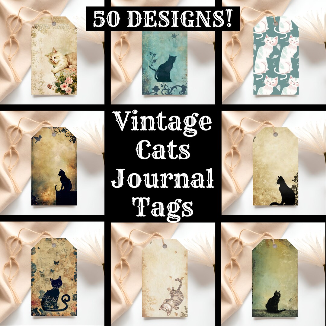 Vintage Cats Journal Tags: Printable Scrapbook Embellishments (digital ...