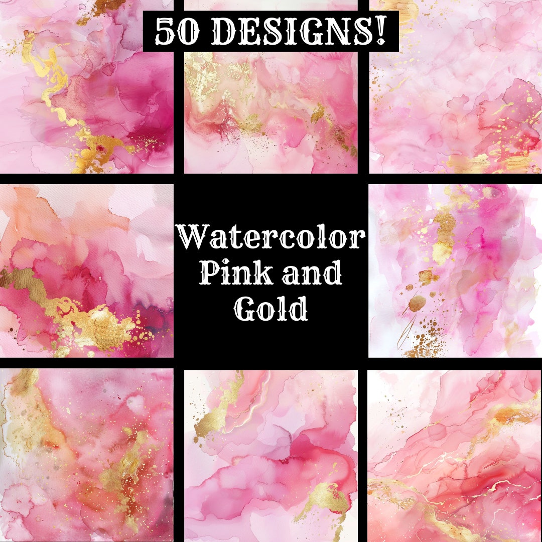 Watercolor Pink and Gold Paper, Watercolor Pink and Gold Printable ...
