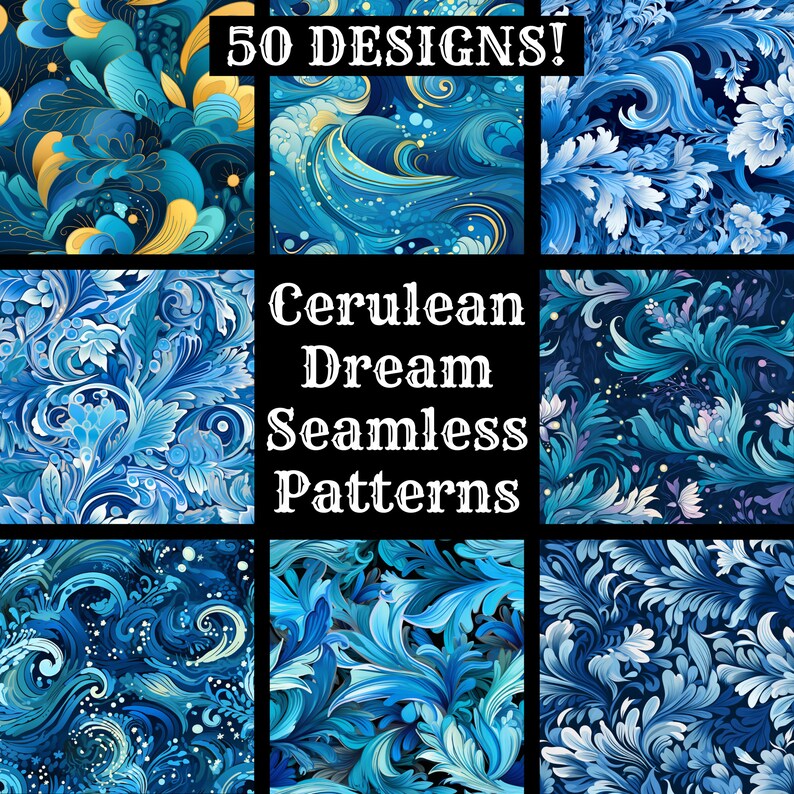 Cerulean Dream Seamless Digital Paper, Printable Scrapbook Paper ...