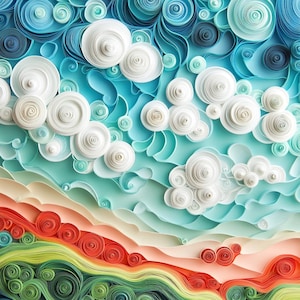 Quilled Clouds Digital Paper: Vintage Journal Inserts (PNG, 8.5x11 In ...