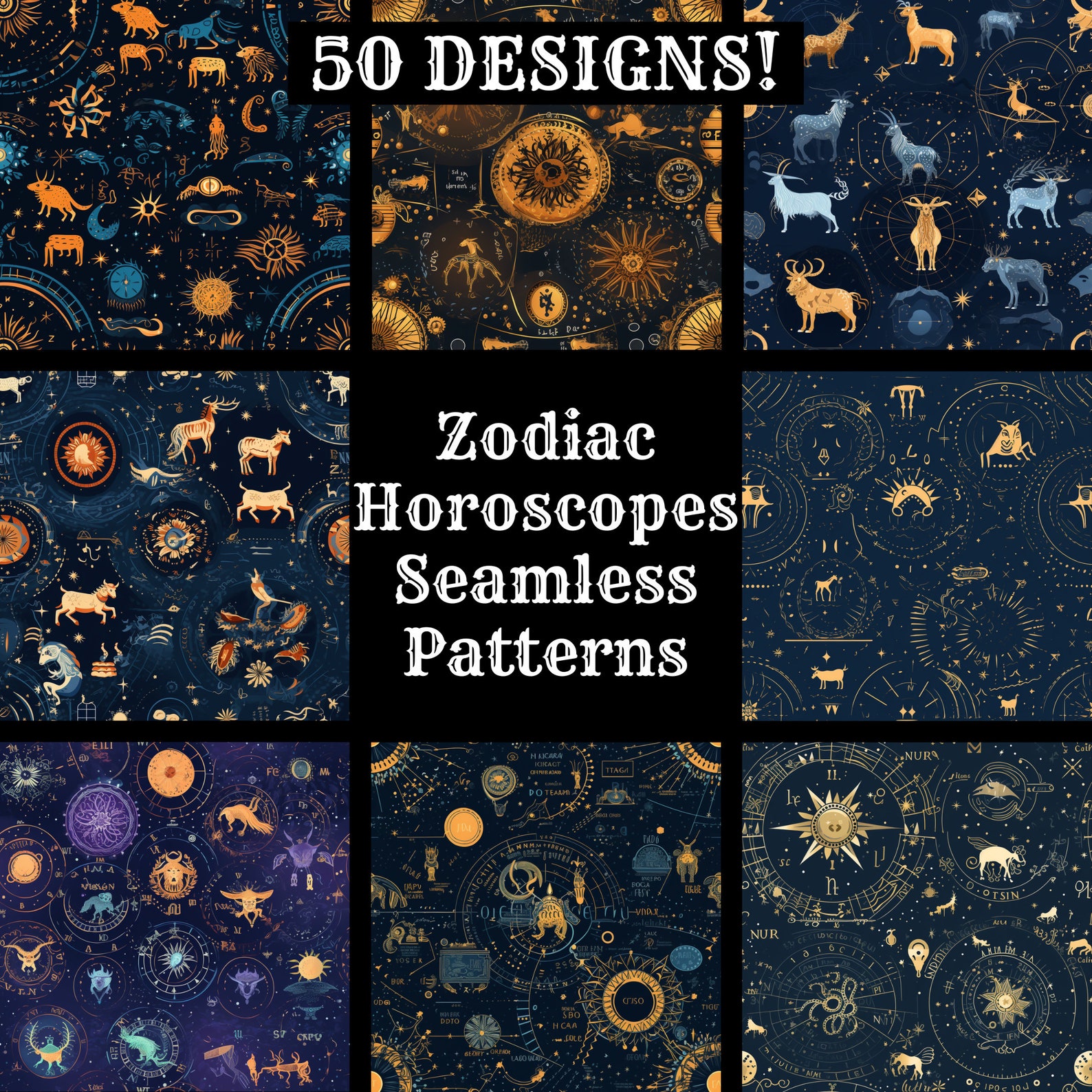 Zodiac Horoscopes Seamless Patterns: Scrapbook Paper (digital Download ...
