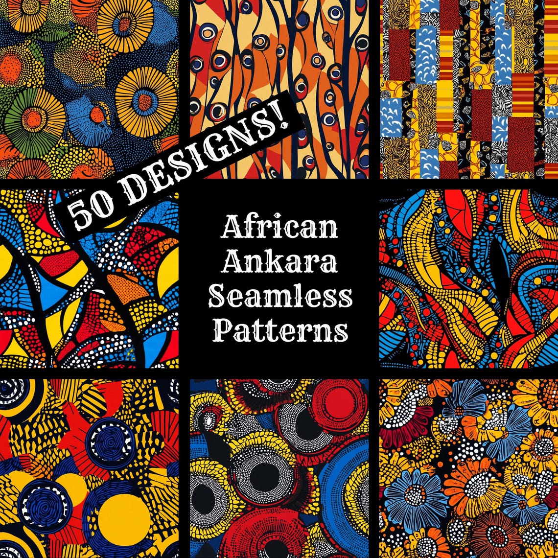 African Ankara Seamless Pattern: 50 PNG Digital Papers (digital ...