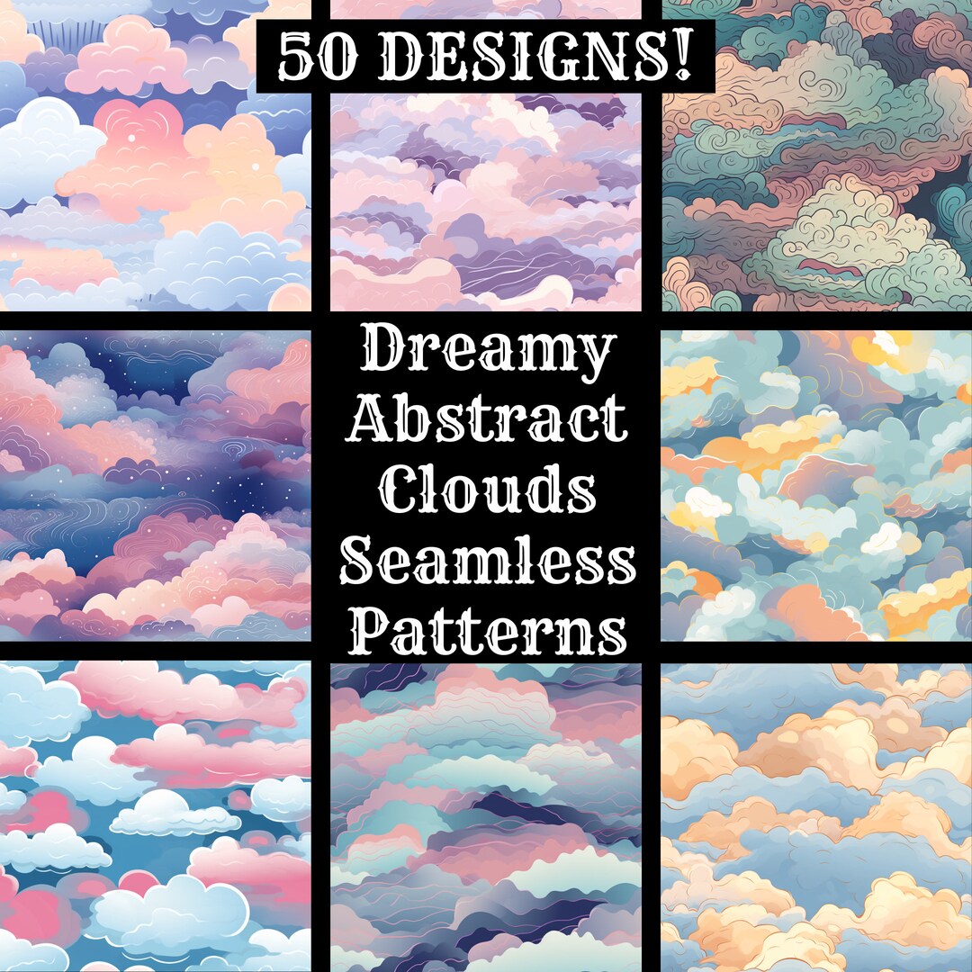 Dreamy Abstract Clouds Seamless Patterns: 50 PNG Digital Papers ...