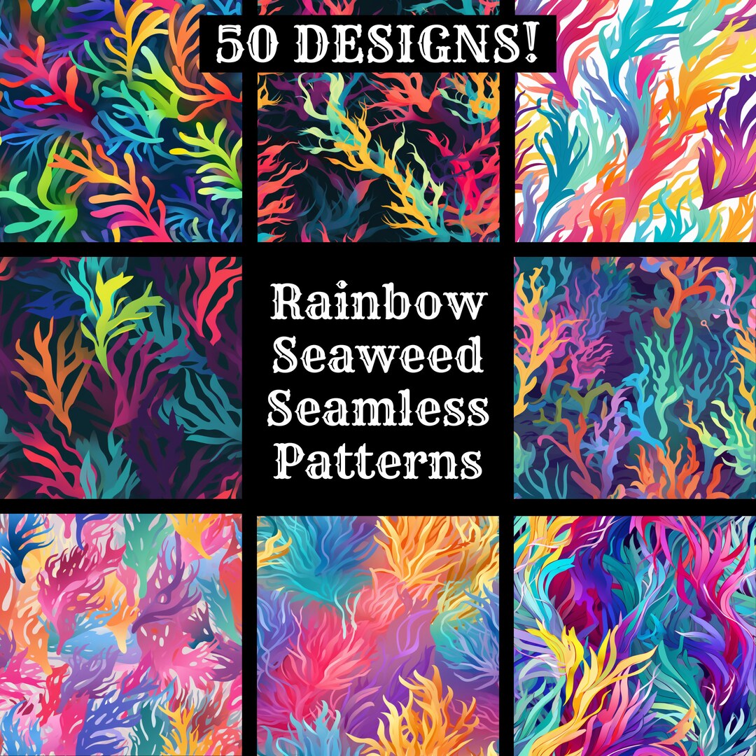 Rainbow Seaweed Seamless Pattern: 50 PNG Digital Papers (digital ...