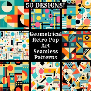Geometrical Retro Pop Art Seamless Digital Paper, Printable Scrapbook ...