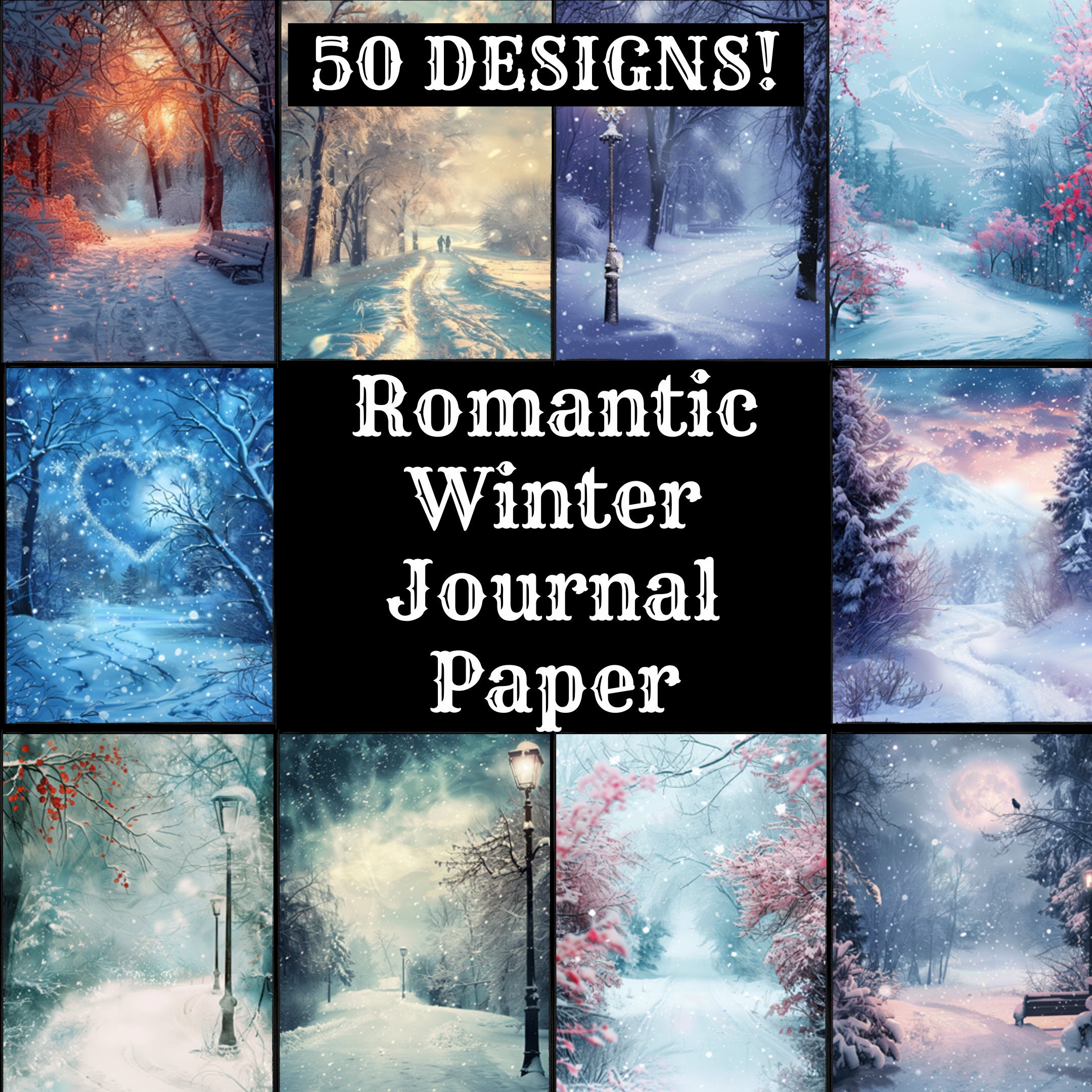 Romantic Winter Journal Paper, Romantic Winter Printable Paper, Vintage ...