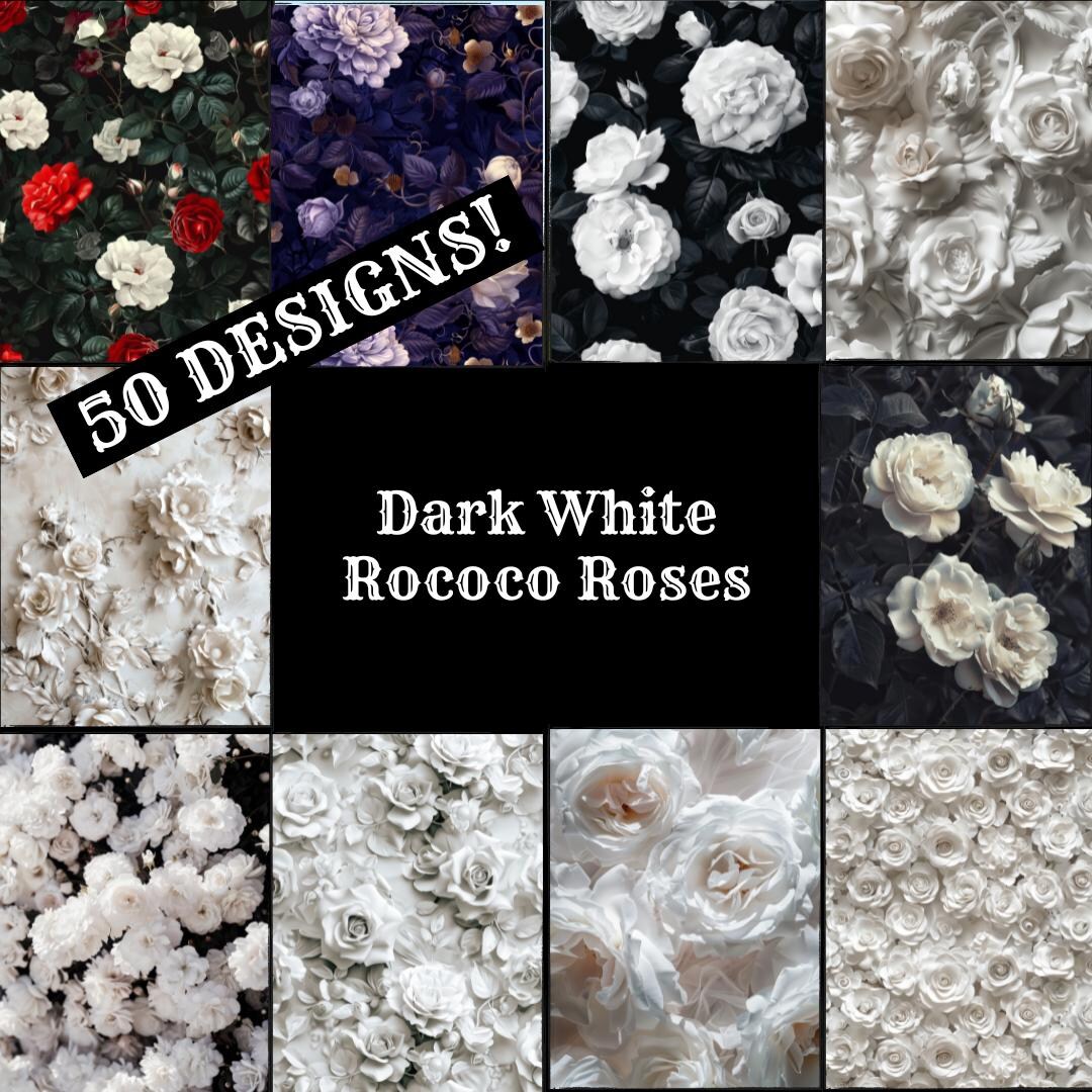 Dark White Rococo Roses Journal Paper, Dark White Rococo Roses ...
