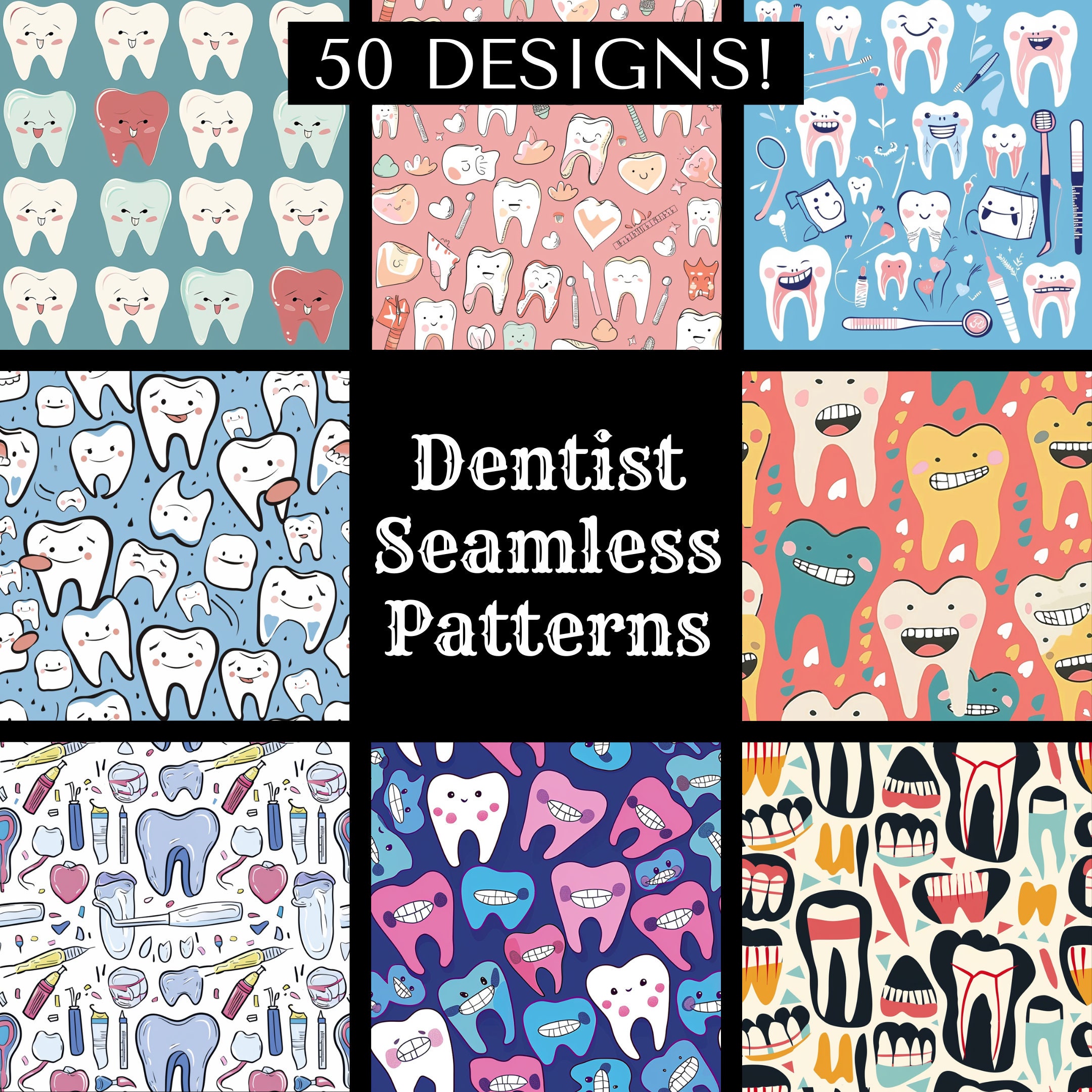 Dentist Seamless Pattern: Scrapbook Paper, Fabric Print (digital ...