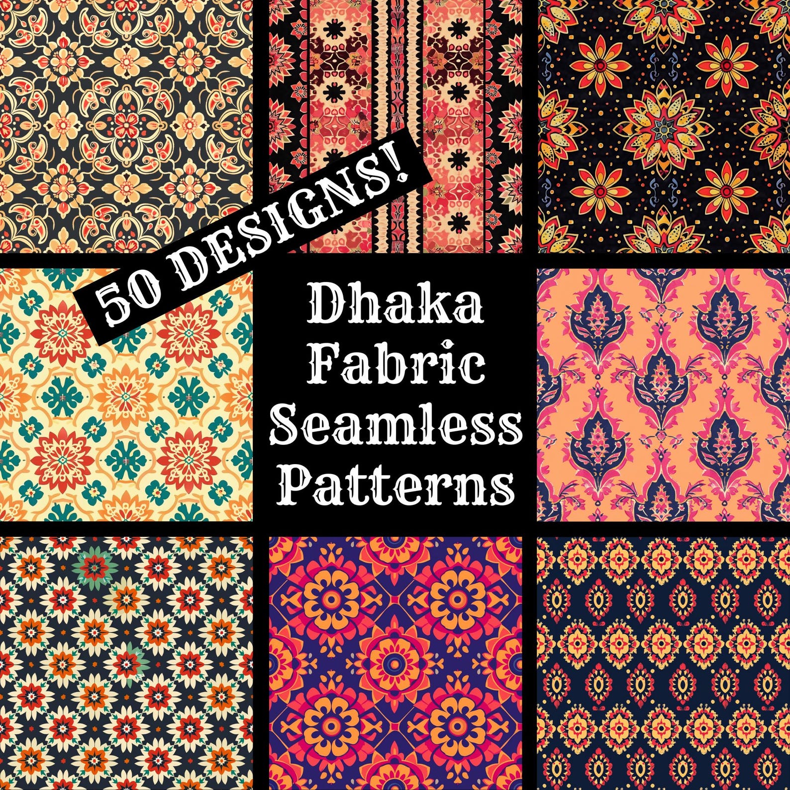 Dhaka Fabric Seamless Patterns: Printable Scrapbook Paper (digital ...