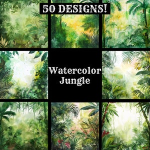 Watercolor Jungle Paper, Watercolor Jungle Printable Paper, Vintage ...