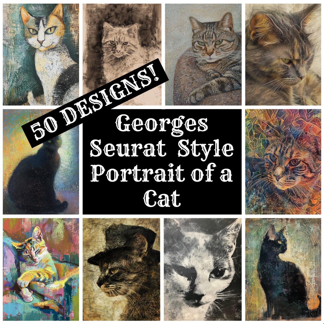 Georges Seurat Style Portrait of a Cat Journal Paper, Printable Paper ...