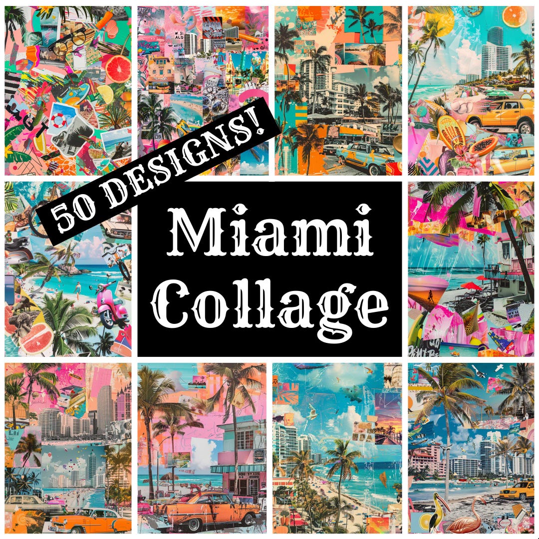Miami Collage Journal Paper: Vintage Scrapbook Inserts (digital ...