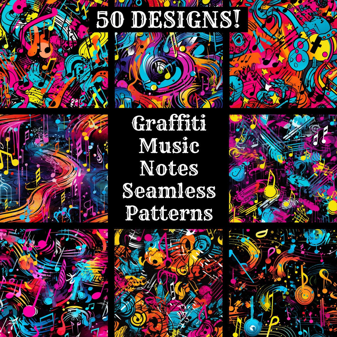 Graffiti Music Notes Seamless Digital Paper, Printable Scrapbook Paper ...