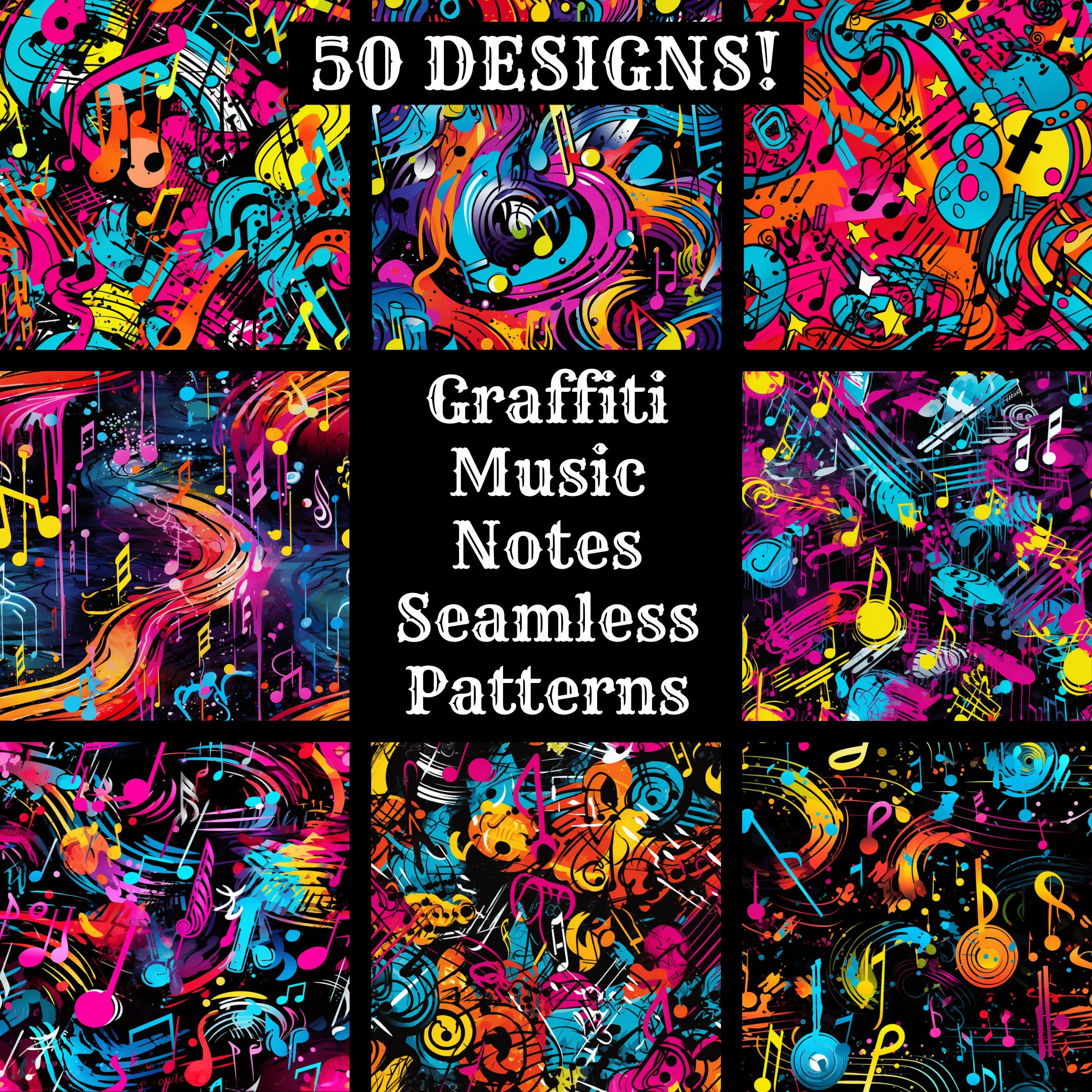 Graffiti Music Notes Seamless Digital Paper, Printable Scrapbook Paper ...