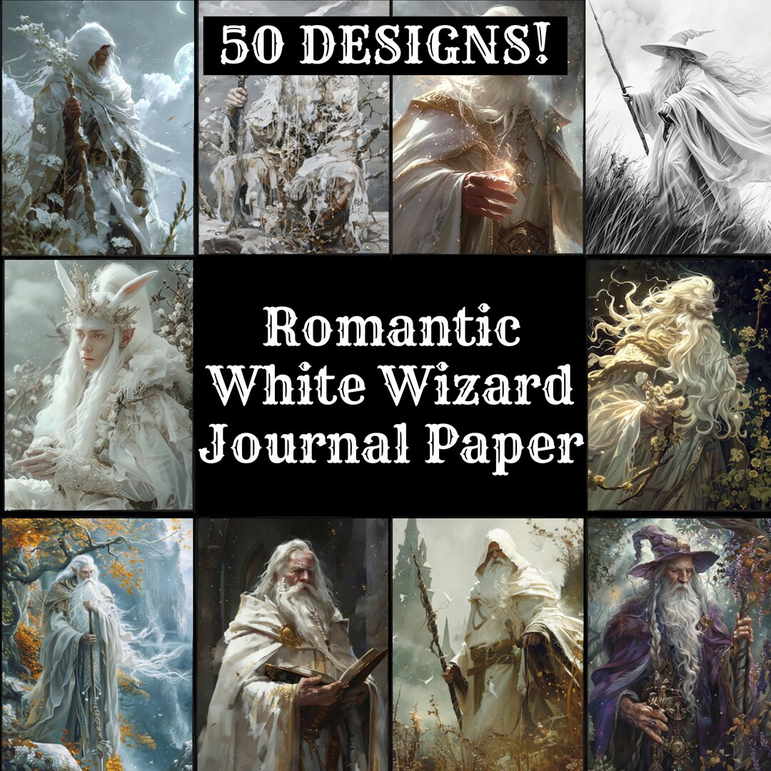 Romantic White Wizard Journal Paper: Vintage Scrapbook Kit (digital ...