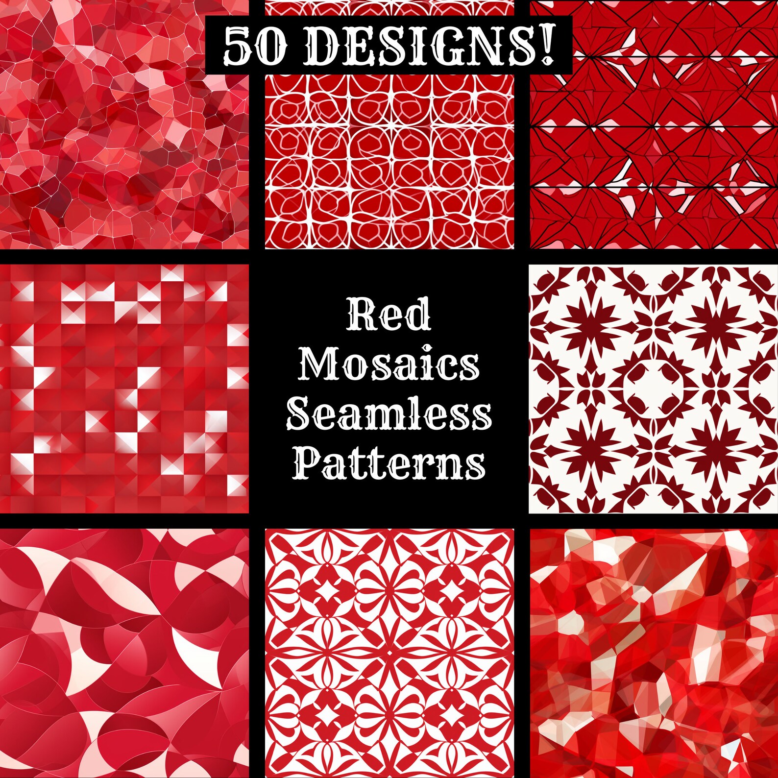 Red Mosaics Seamless Digital Paper, Red Mosaics Printable Scrapbook Paper Seamless Textures ...