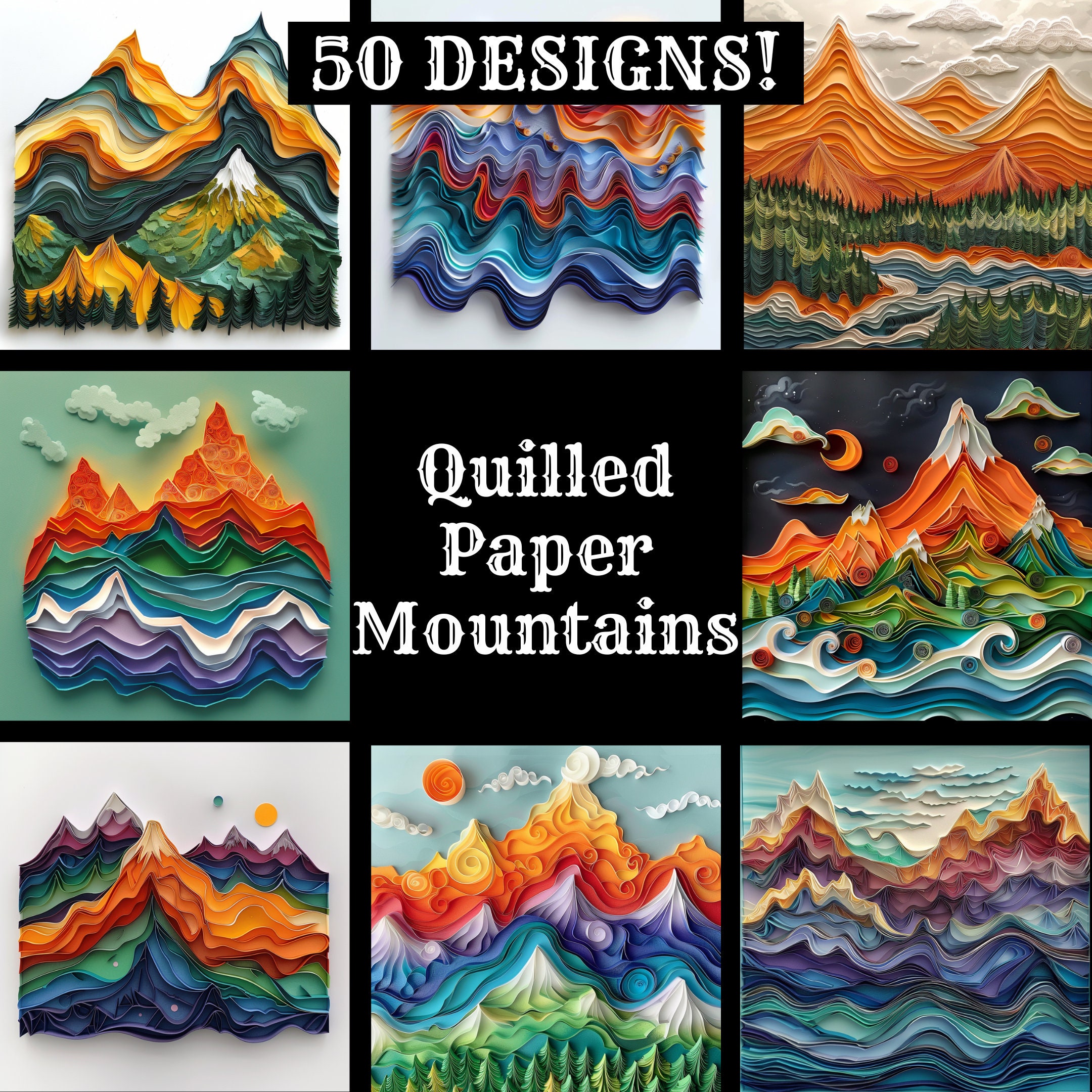 Quilled Paper Mountains: High Resolution Digital Paper (PNG) - Etsy