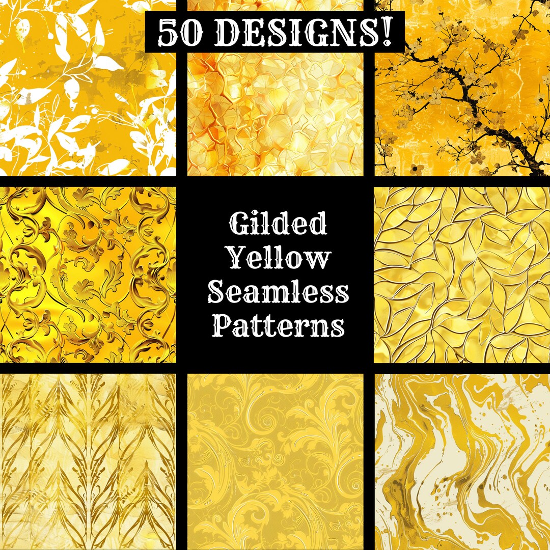 Gilded Yellow Seamless Patterns: Printable Scrapbook Paper (digital ...