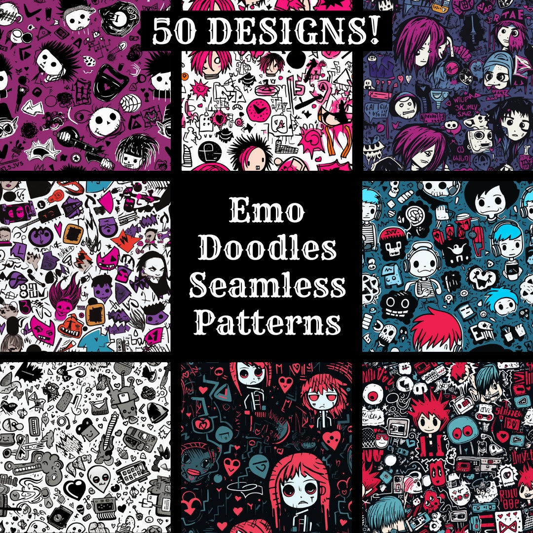 Emo Doodles Seamless Digital Paper, Printable Scrapbook Paper Seamless ...