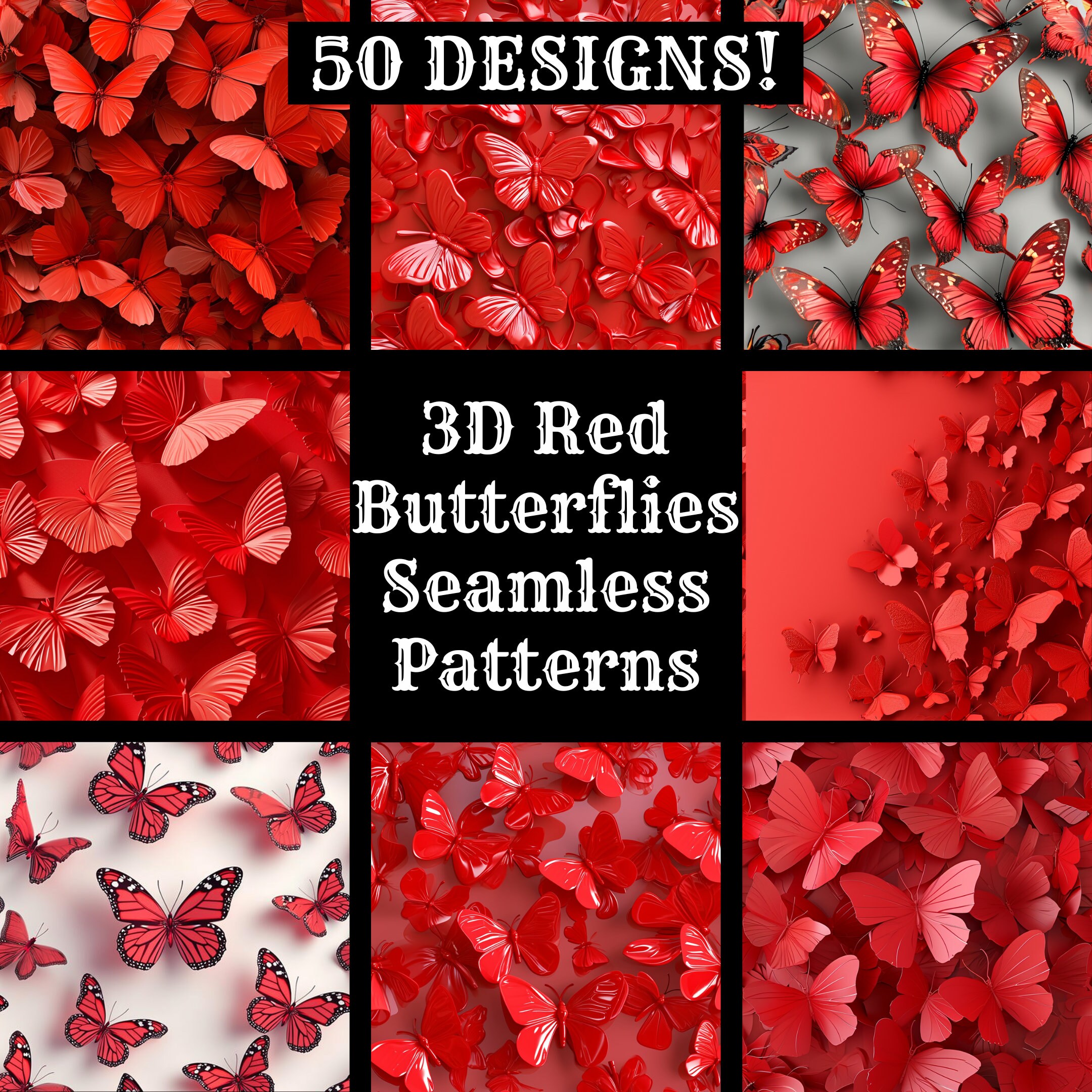 3D Red Butterfliesseamless Digital Paper, Printable Scrapbook Paper ...