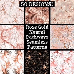 Rose Gold Neural Pathways Seamless Digital Paper, Printable Scrapbook ...