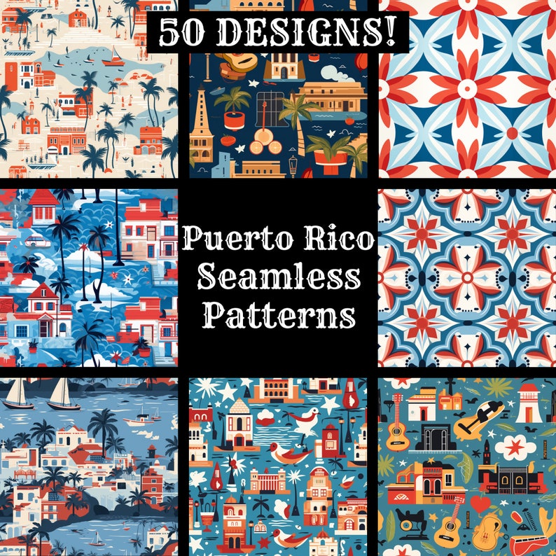 Puerto Rico Seamless Pattern: Tropical Digital Paper (PNG, 300 Dpi) - Etsy