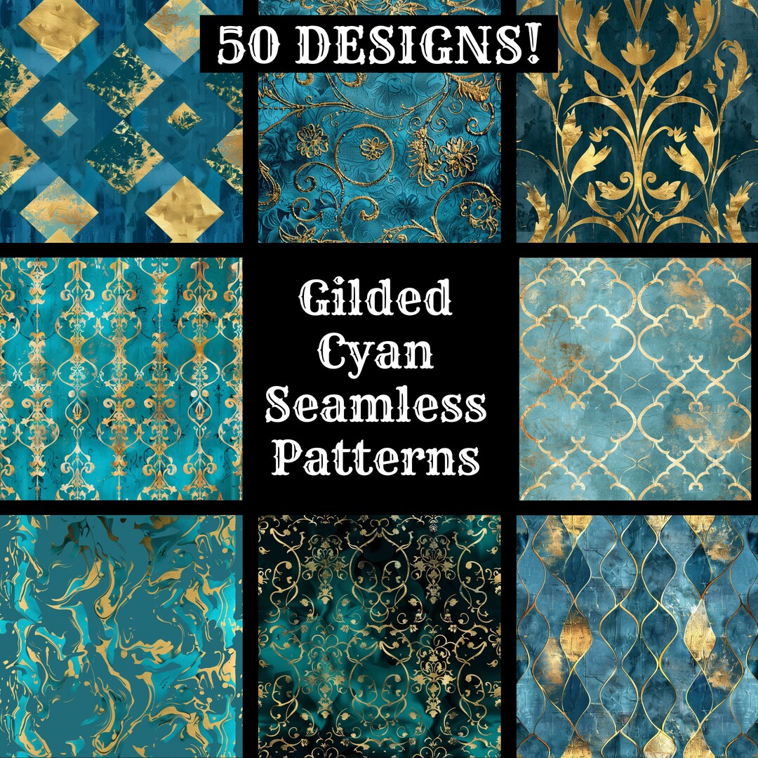 Gilded Cyan Seamless Patterns: Scrapbook Paper Textures (digital ...