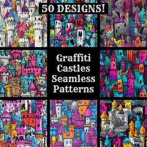 Graffiti Castles Seamless Digital Paper, Printable Scrapbook Paper ...